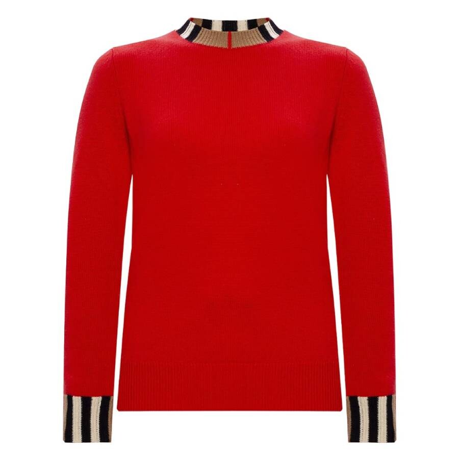 Burberry Red Icon Stripe Trim Cashmere Eyre Jumper, Size Large 8008937 ...