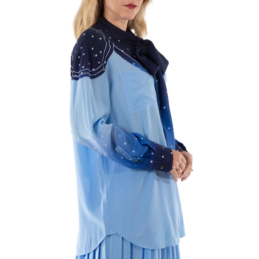 Burberry Soft Cornflower Blue Bindie Constellation-Print Silk Blouse ...