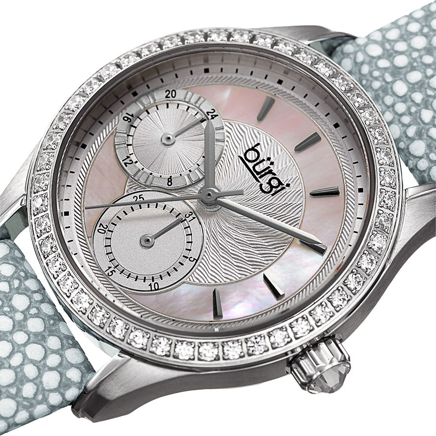 Burgi Mother Of Pearl Dial Ladies Grey Polka Dot Watch BUR160GY ...