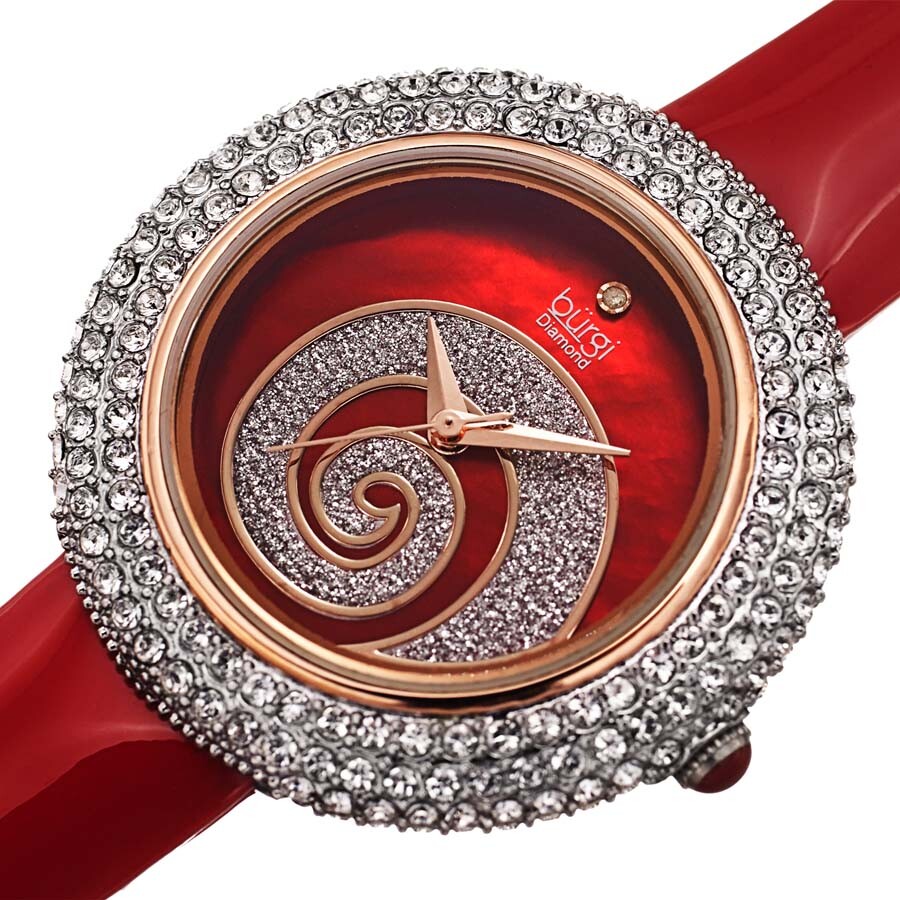 Burgi Swirl Diamond Red Dial Red Leather Ladies Watch BUR209RD ...
