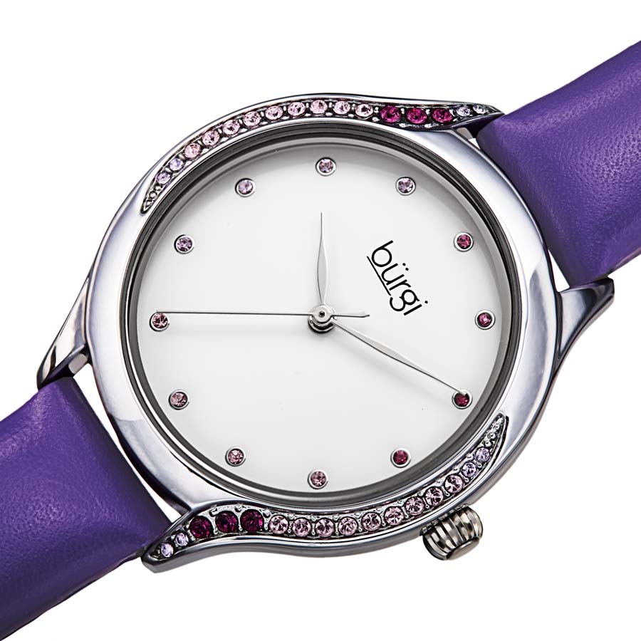 Burgi Crystal White Dial Purple Leather Ladies Watch BUR239PU ...