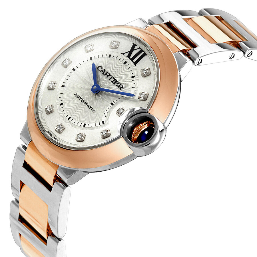 Cartier Ballon Bleu Automatic Silver Diamond Dial Steel and 18K Pink ...