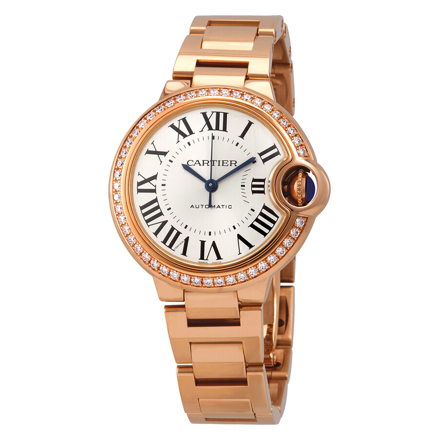 Cartier Ballon Bleu Silver Dial Automatic Ladies 18kt Rose Gold Diamond ...