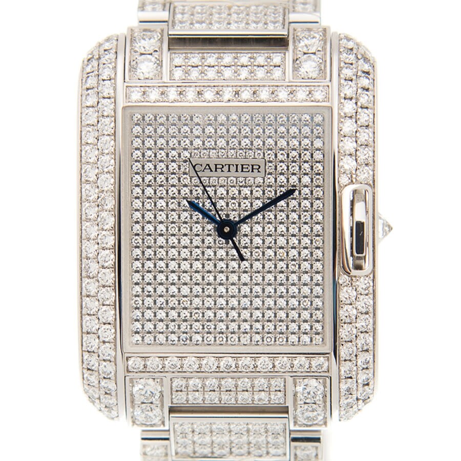 Cartier Tank Anglaise Diamond Pave 18kt White Gold Automatic Men's ...