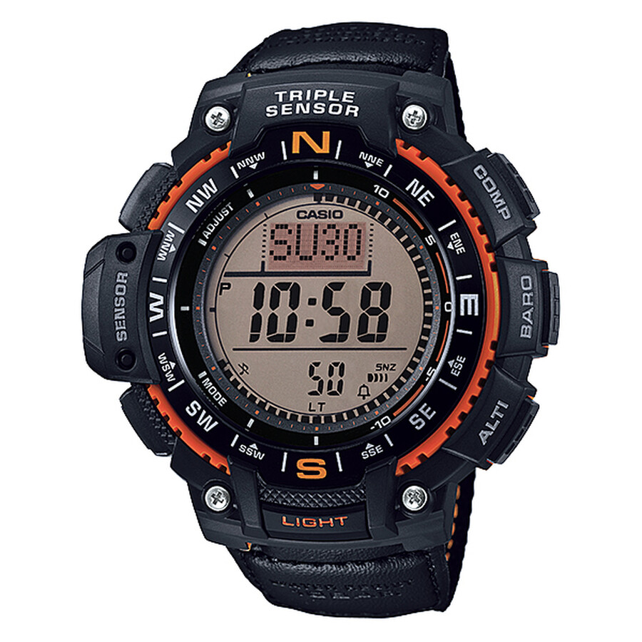 Casio Triple Sensor Black Leather Men's Digital Watch SGW1000B-4A ...