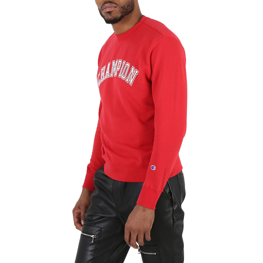 Champion Bright Red French Terry Varsity Crewneck Sweatshirt, Size ...