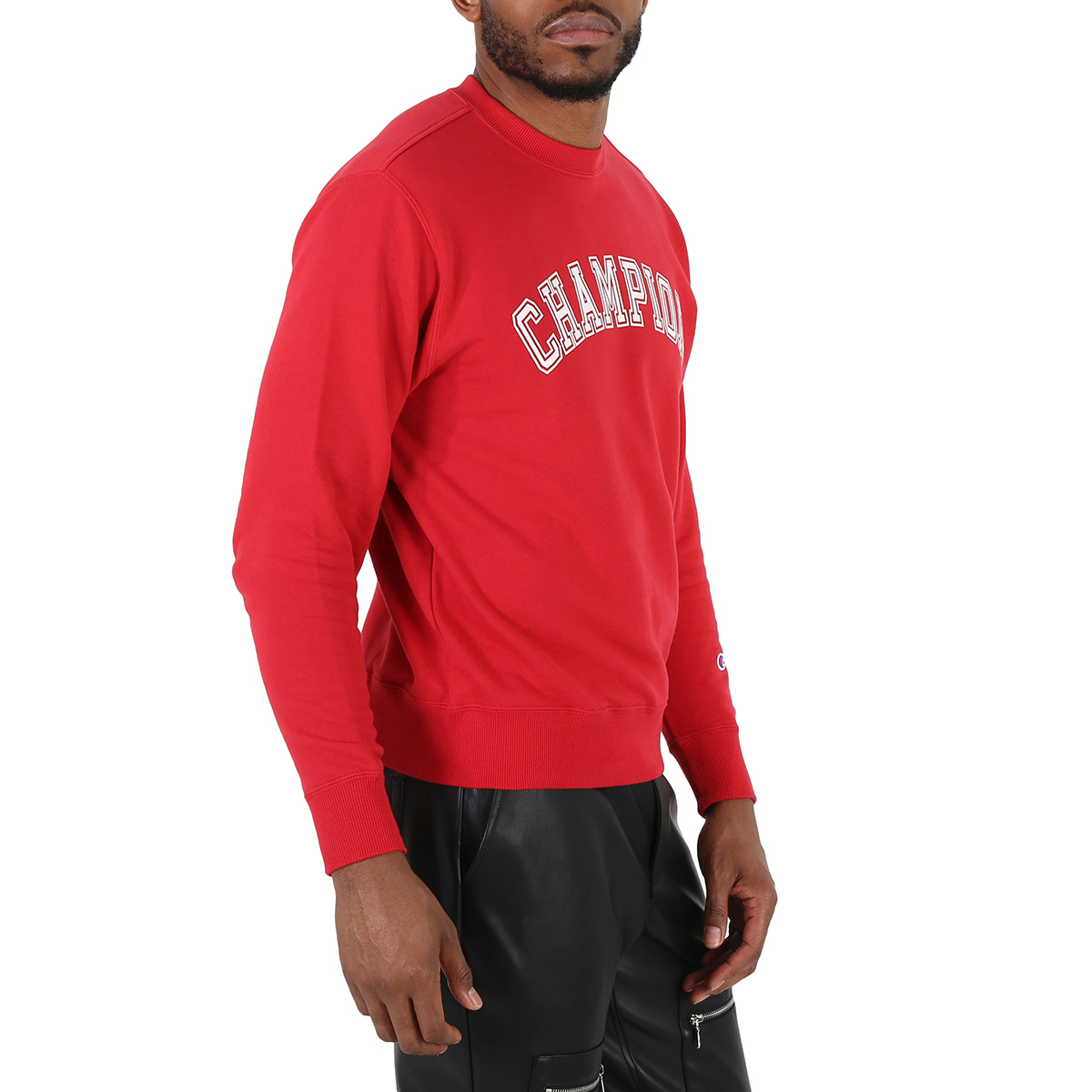 Champion Bright Red French Terry Varsity Crewneck Sweatshirt, Size ...