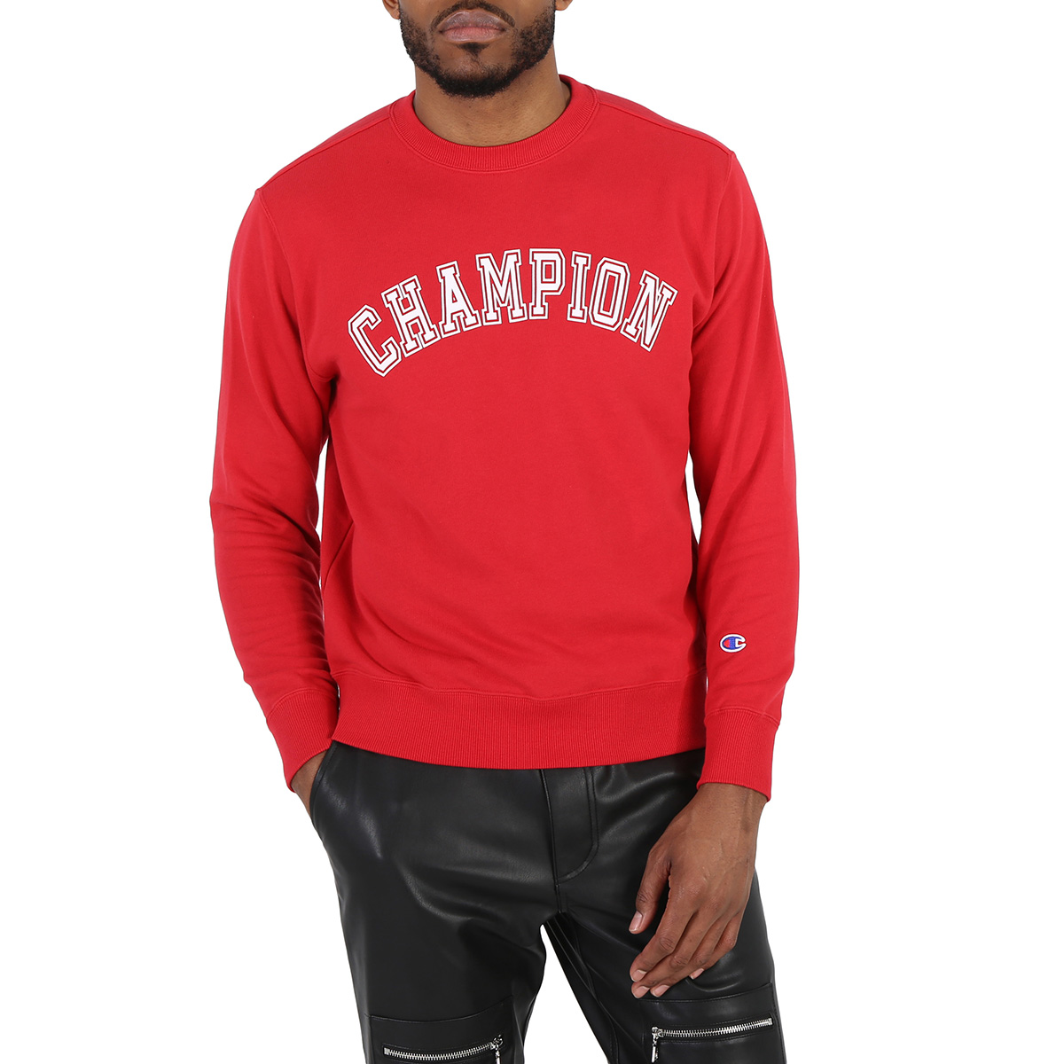 Champion Bright Red French Terry Varsity Crewneck Sweatshirt, Size ...