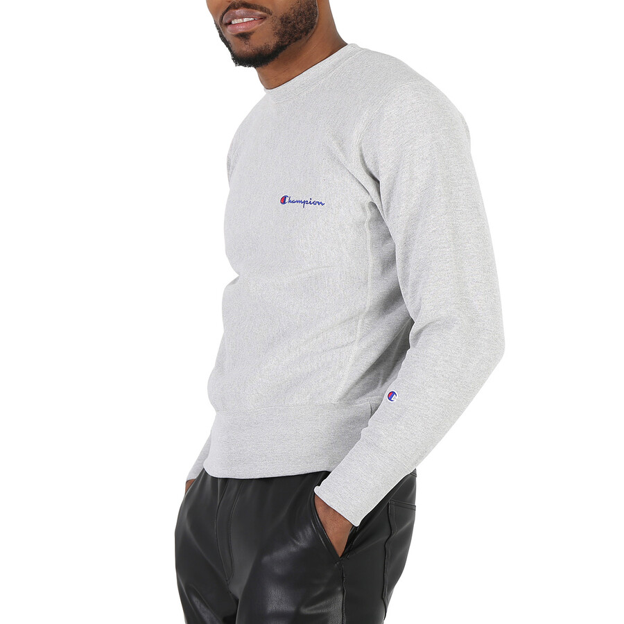 Champion Silver Grey Reverse Weave Script Logo Crew Sweatshirt, Size ...