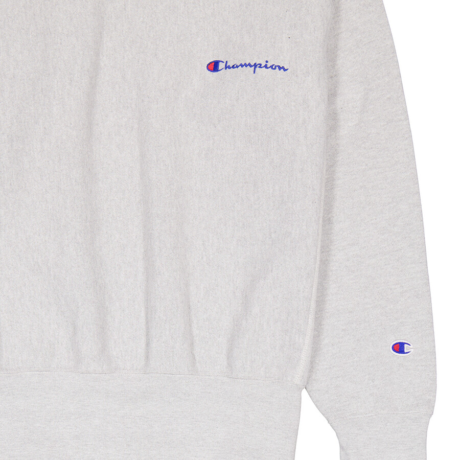 Champion Silver Grey Reverse Weave Script Logo Crew Sweatshirt, Size ...