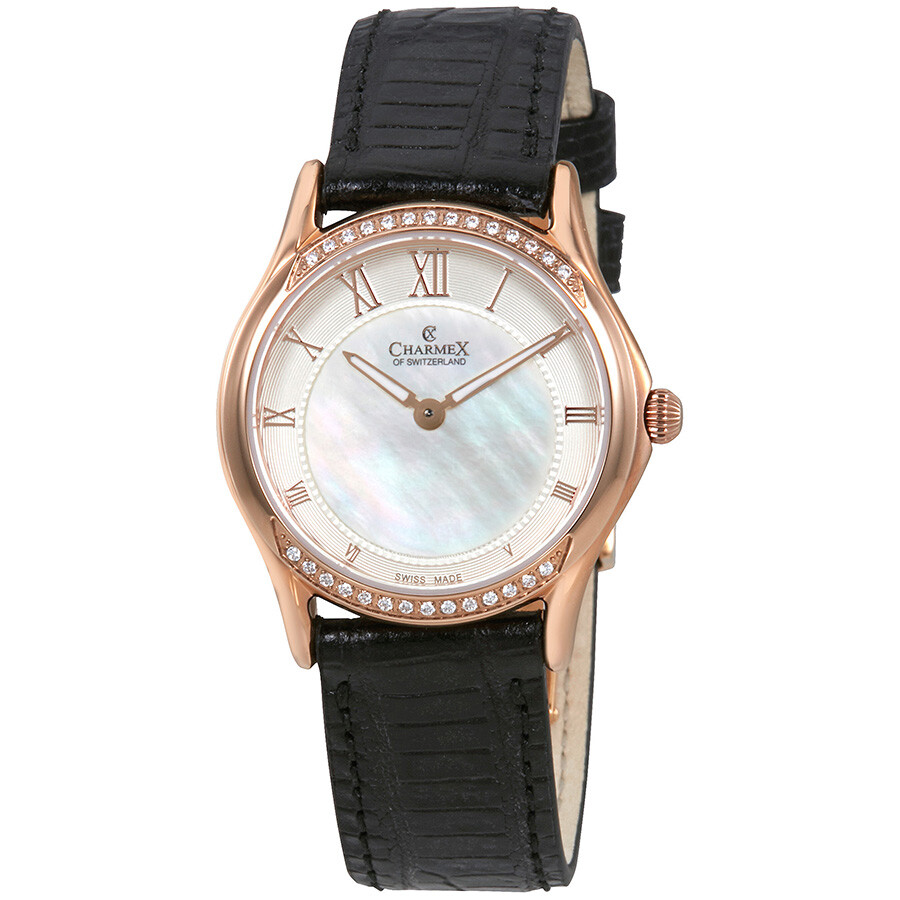 Charmex Cannes Mother of Pearl Dial Black Leather Ladies Watch 6326 ...