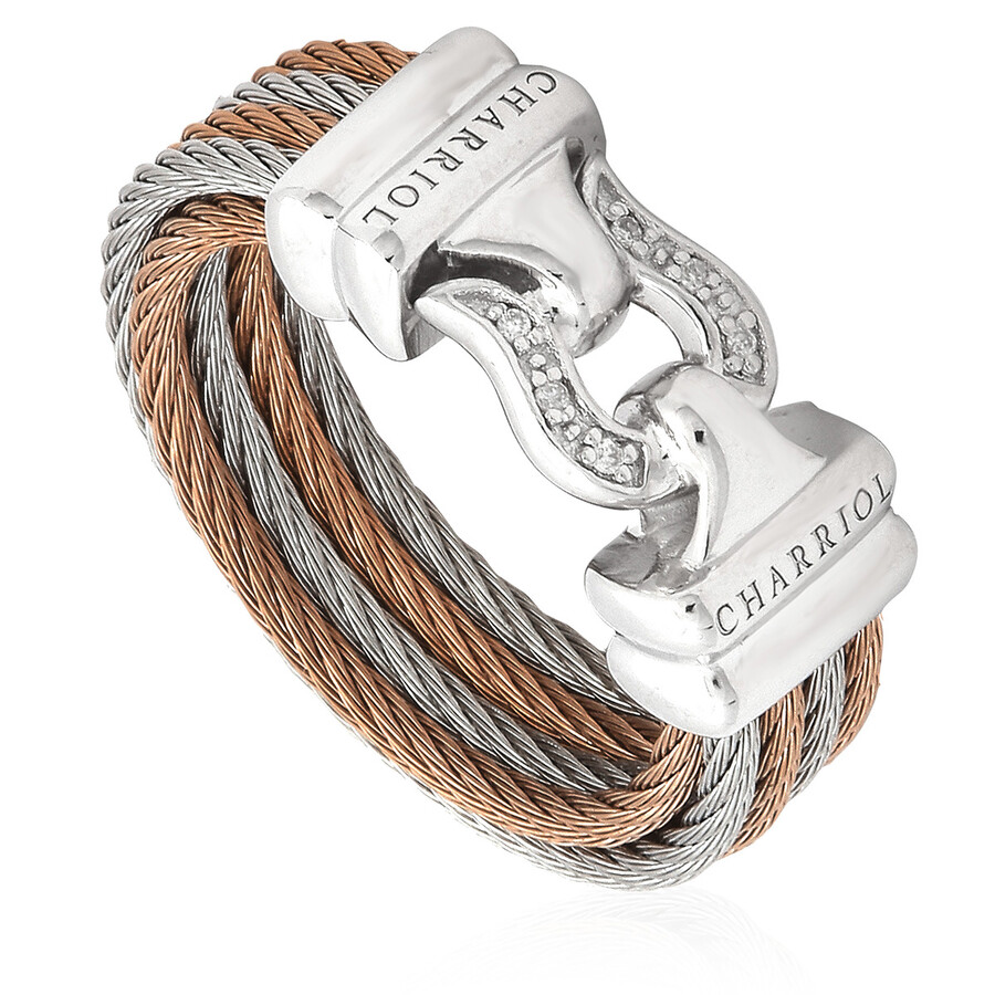 Charriol Brilliant Diamonds Steel and Rose PVD Cable Ring, Size 56 02 ...