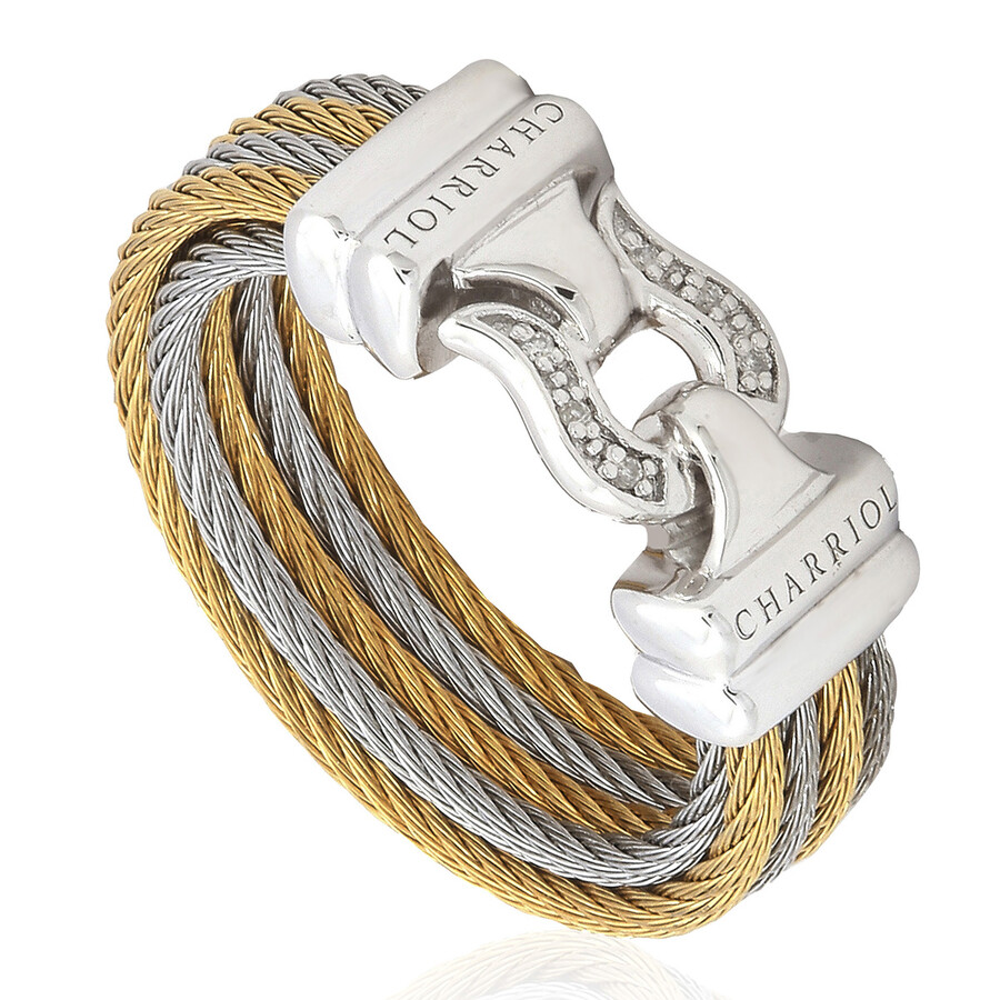 Charriol Brilliant Diamonds Steel and Yellow PVD Cable Ring, Size 58 02 ...