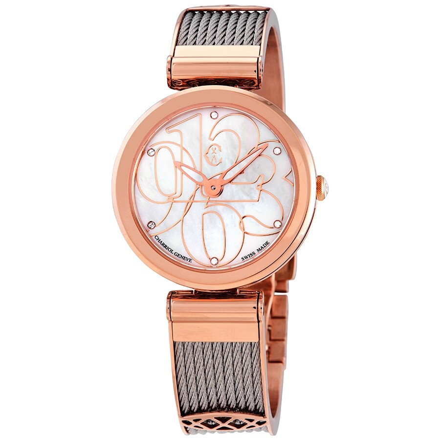 Charriol Forever Crystal White Mother of Pearl Dial Ladies Watch FE32 ...