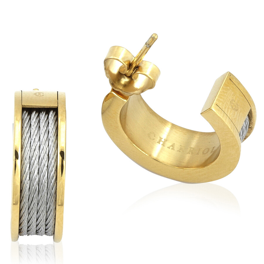 Charriol Forever Yellow Gold PVD Steel Cable Hoop Earrings 03-04-1139-0 ...