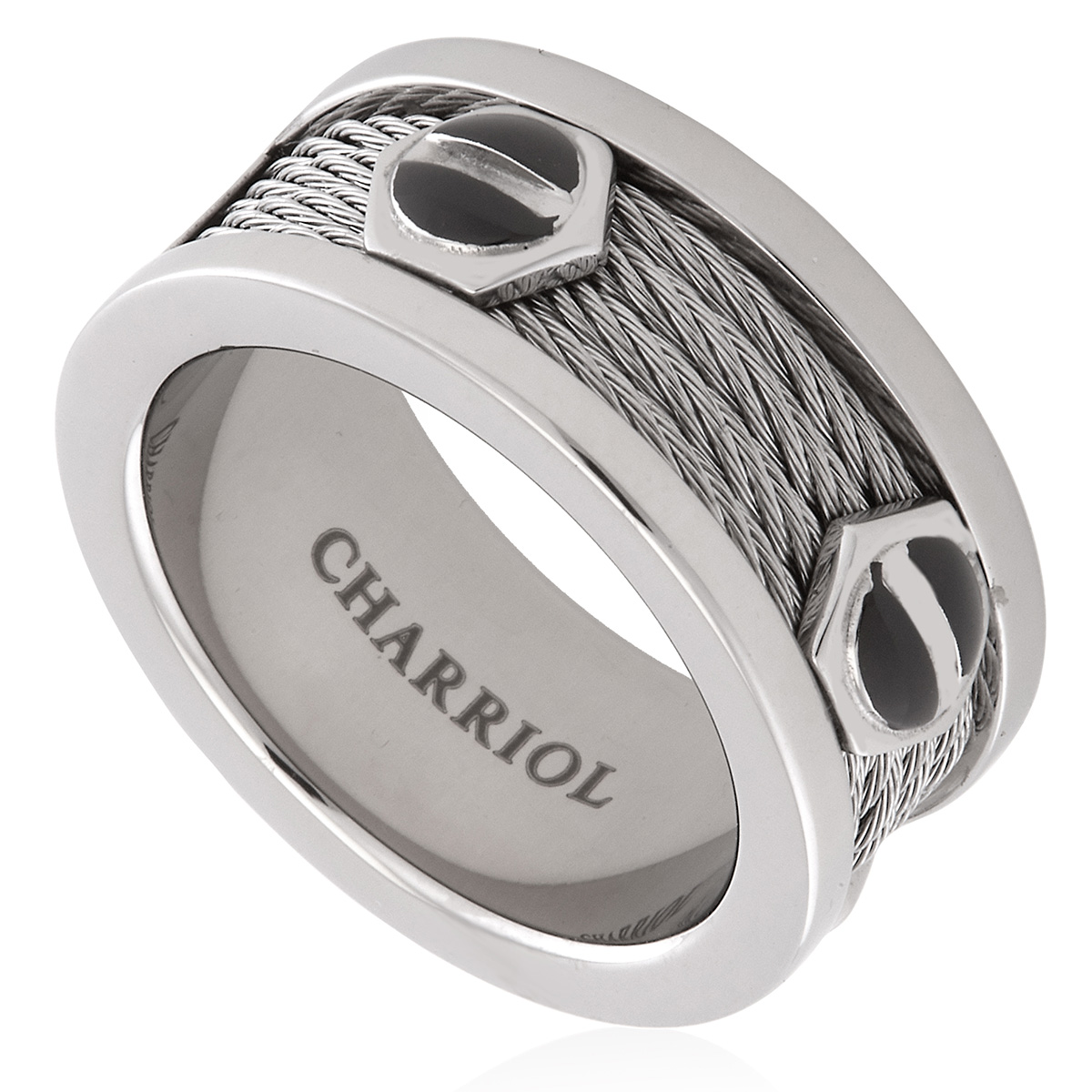 Charriol Forever Young Black PVD Screws Steel Cable Ring, Size 58 02-01 ...