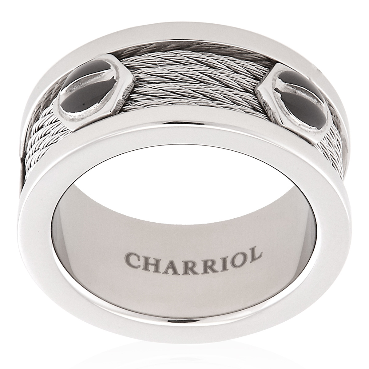 Charriol Forever Young Black PVD Screws Steel Cable Ring, Size 58 02-01 ...