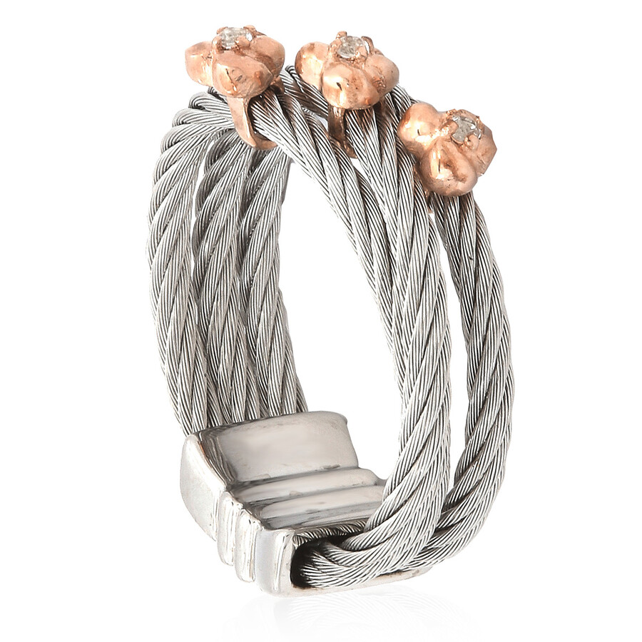 Charriol Malia White Topaz Stainless Steel Cable Ring With Rose Gold ...