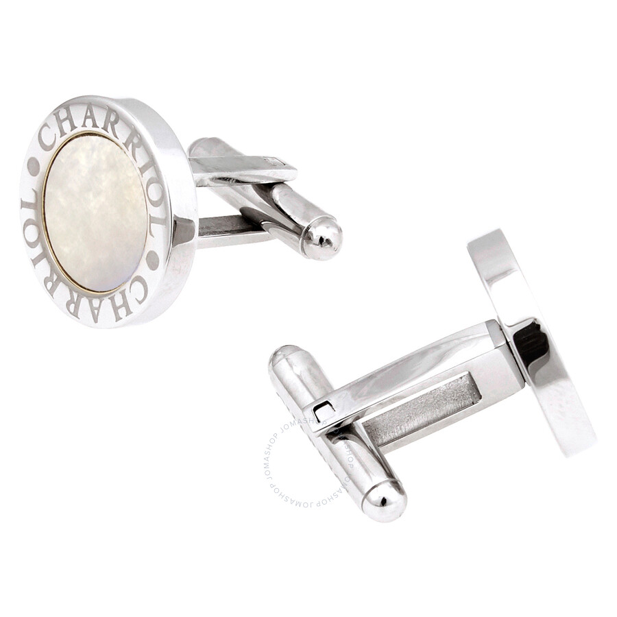 Charriol Men's Cufflinks Round Steel with White Mother of Pearl 01-01 ...