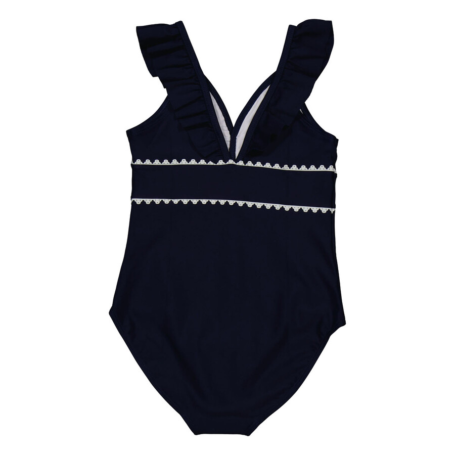 Chloe Girls Navy Ruffle Trim One Piece Swimsuit, Size 8Y C17110-859 ...