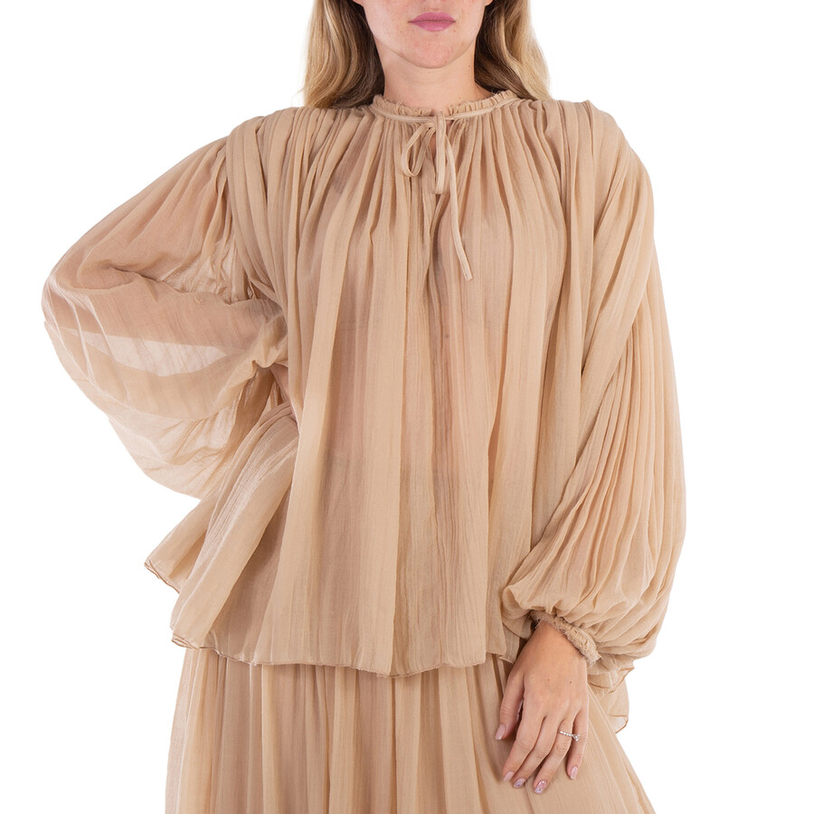 Chloe Ladies Barley Brown Semi-Sheer Pleated Blouse, Brand Size 34 (US ...