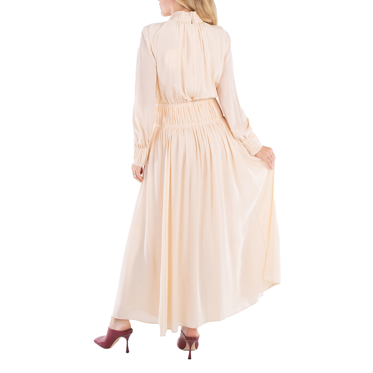 Chloe Ladies Dew Pink High-Neck Flared Silk Dress, Brand Size 38 (US ...