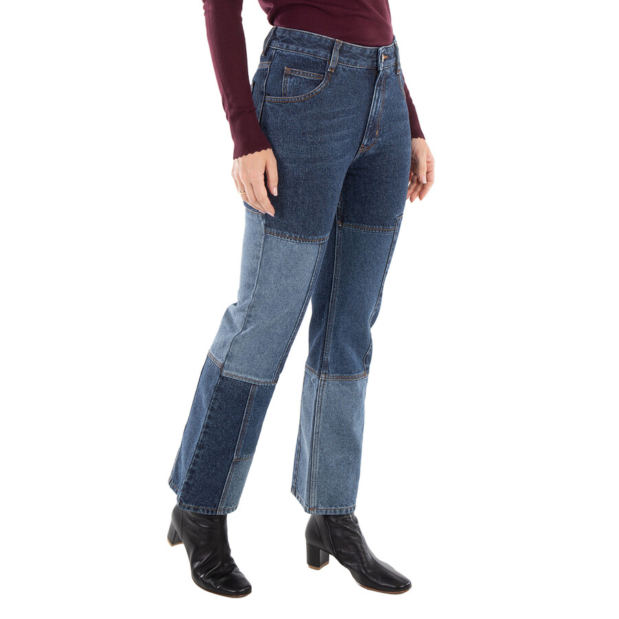 Chloe Ladies Multicolor Blue Patchwork Cropped Flared Jeans, Brand Size ...