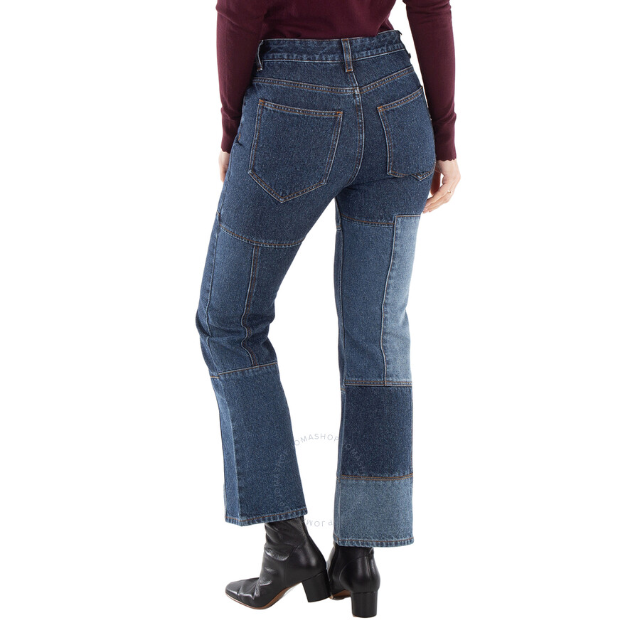 Chloe Ladies Multicolor Blue Patchwork Cropped Flared Jeans, Brand Size ...
