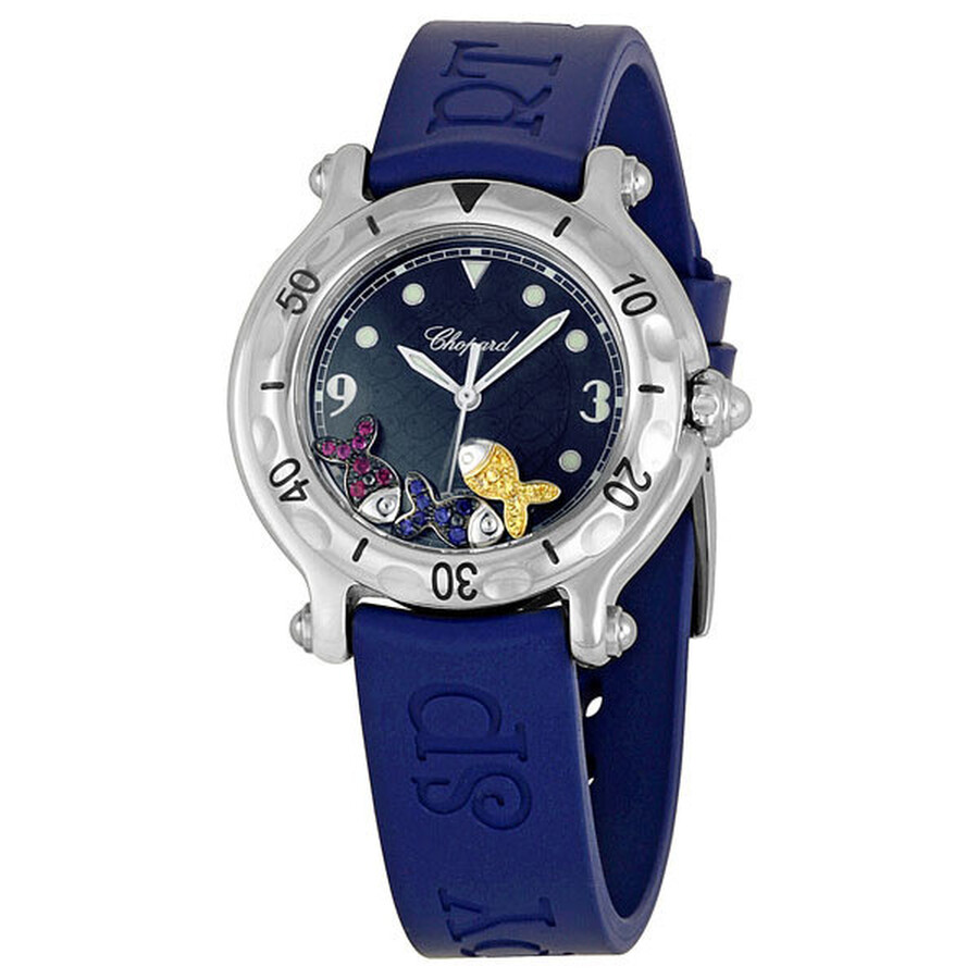 Chopard Happy Beach Jeweled Fish Steel Blue Rubber Unisex Watch 27/8921 ...