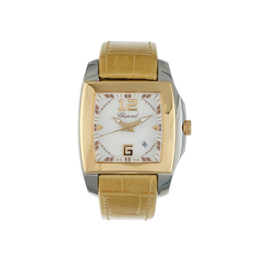 Chopard Two O Ten White Dial Two Tone Tan Leather Ladies Watch 128473 ...