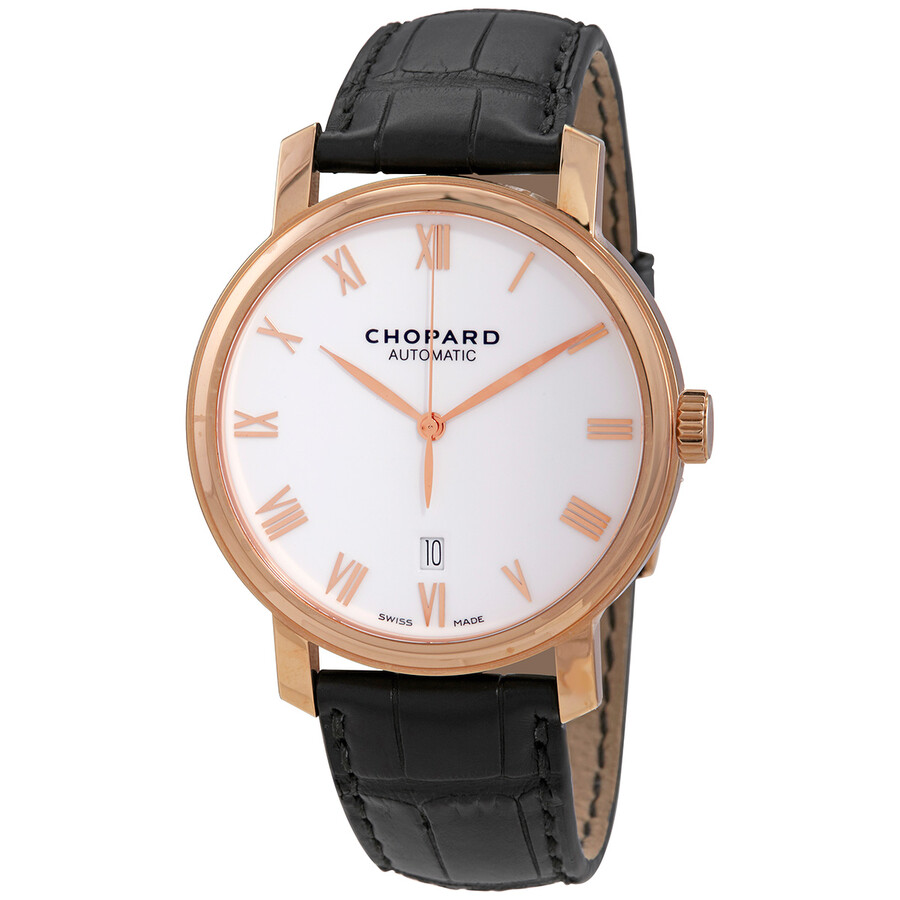 Chopard White Dial 18kt Rose Gold Brown Leather Men's Watch 161278-5005 ...
