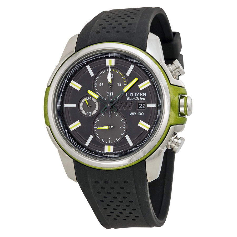 Citizen Eco Drive Black Dial Chronograph Black Rubber Men's Watch ...