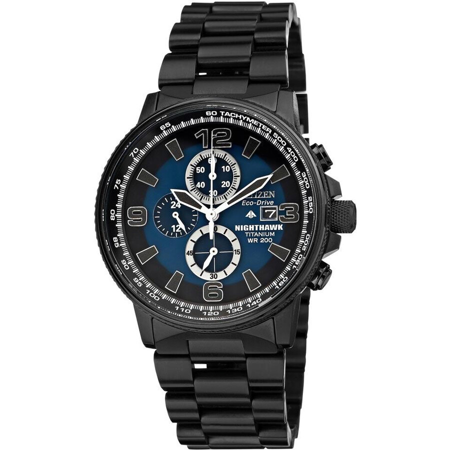 Citizen Eco Drive Nighthawk Blue Dial Black IP Titanium Men's Watch ...
