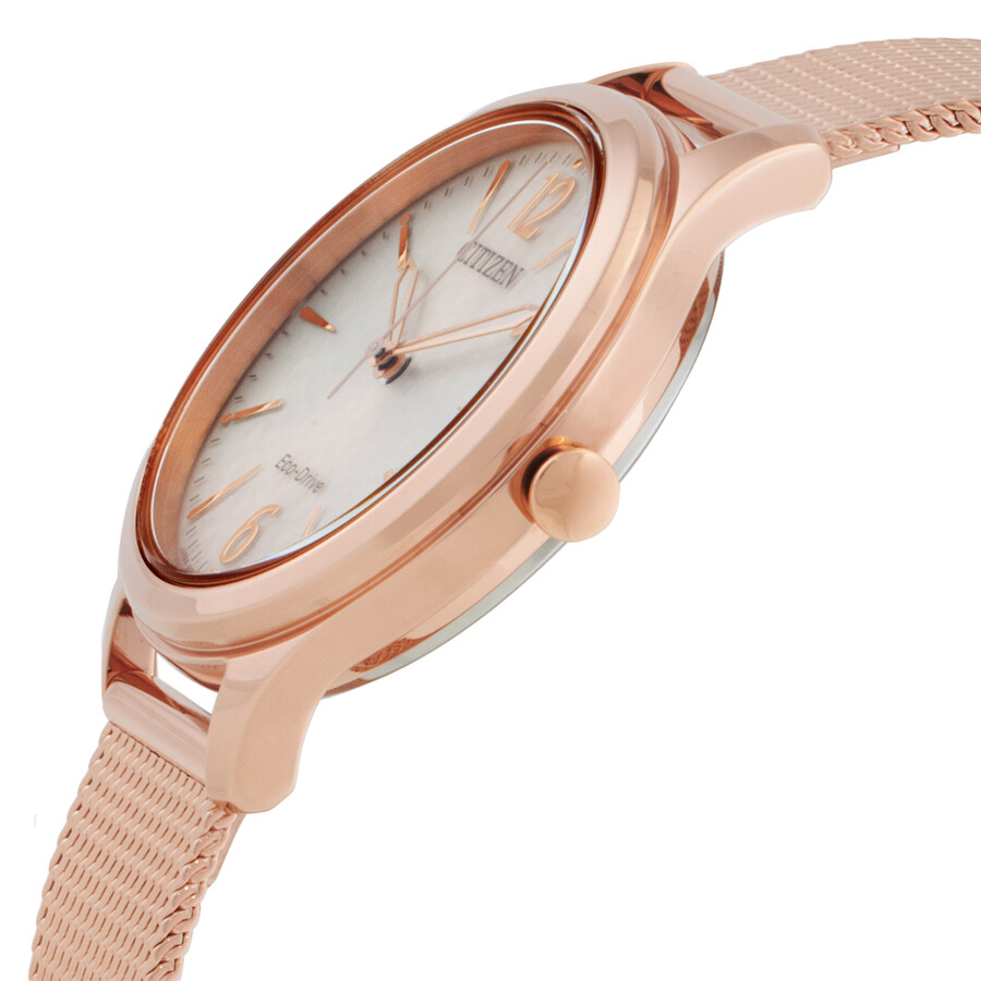 Citizen Eco-Drive Champagne Dial Stainless Steel Mesh Ladies Watch ...