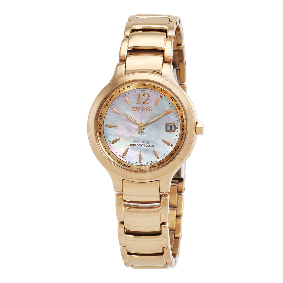 Citizen Eco-Drive Perpetual World Time Mother of Pearl Dial Ladies ...
