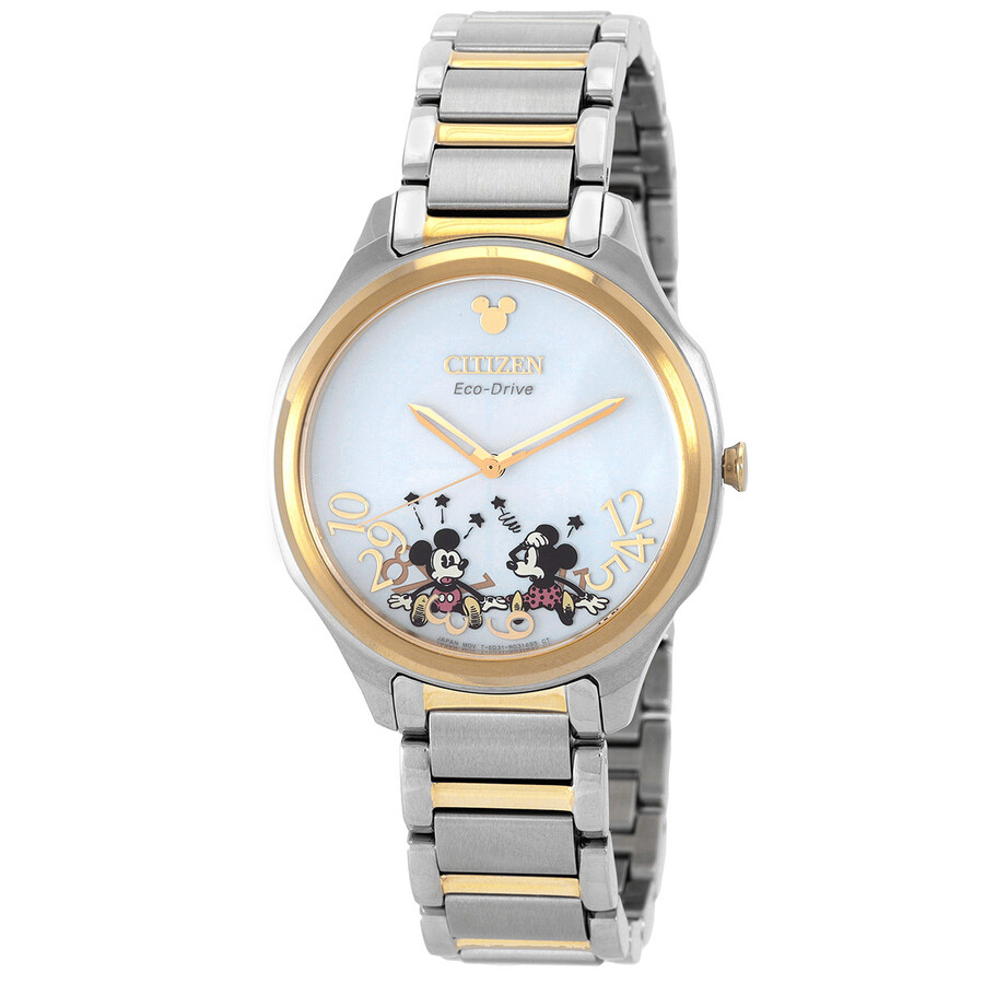 Citizen Falling Mickey & Minnie Silver Dial Two-Tone Ladies Watch ...