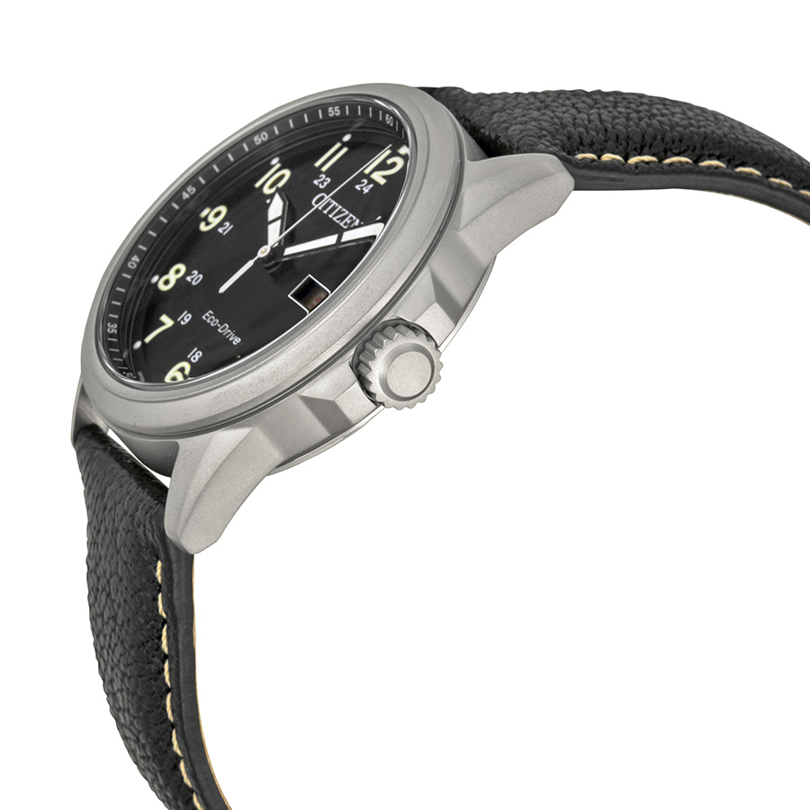 Citizen Military Eco-Drive Black Dial Black Leather Quartz Men's Watch ...