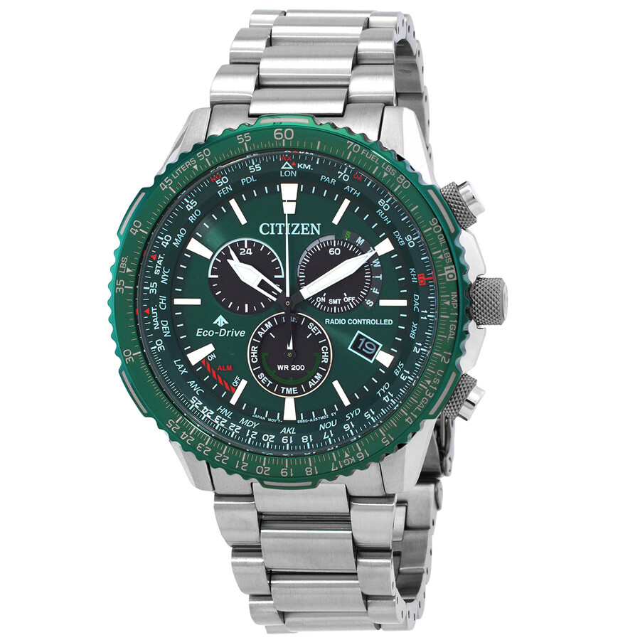 Citizen Promaster Air A-T World Time Chronograph GMT Green Dial Men's ...