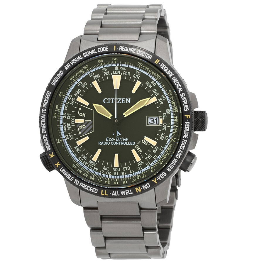 Citizen Promaster Perpetual World Time GMT Eco-Drive Green Dial Men's Watch CB0206-86X ...