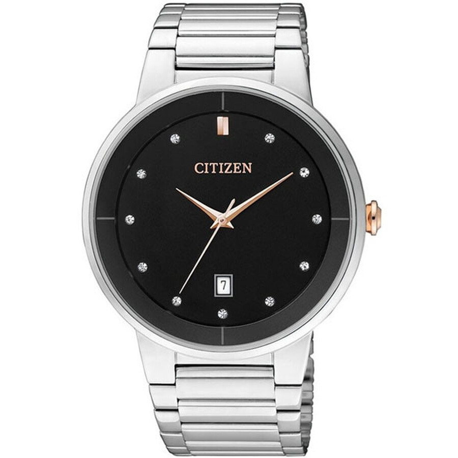 Citizen Quartz Crystal Black Dial Stainless Steel Men's Watch BI5014 ...