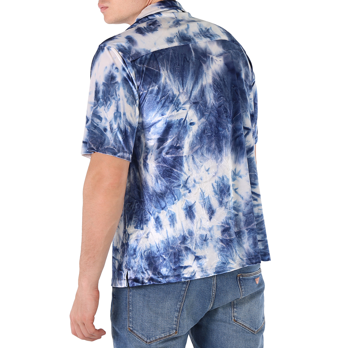 Clot Men's Blue Open Collar Tie-Dye Bowler Shirt, Size Medium ...