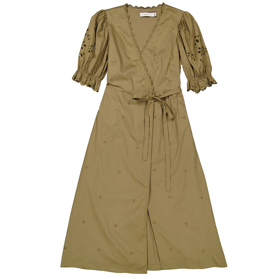 Coach Ladies Dark Olive Broderie Anglaise Wrap Dress, Size 4 CA678 DOL ...
