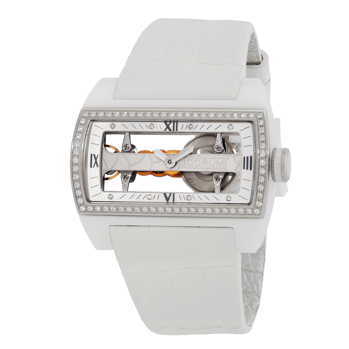 Corum Ti-Bridge Hand Wind Diamond Mother of Pearl Openwork Dial Ladies ...