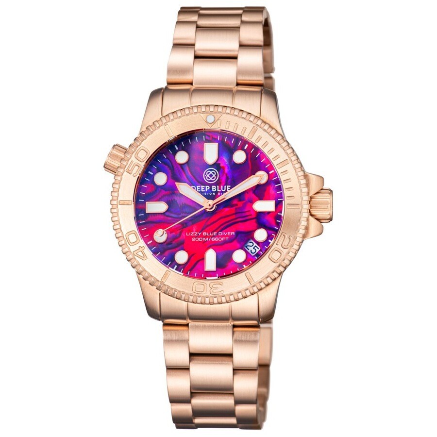 Deep Blue Lizzy Blue Diver Quartz Ladies Watch LIZBLUEROSEABALONEPINK10 ...