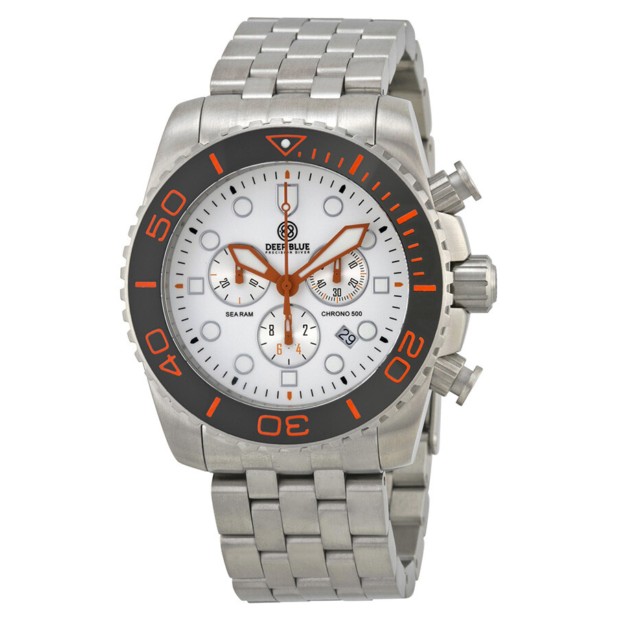 Deep Blue Sea Ram Chronograph White Dial Stainless Steel Men's Watch ...