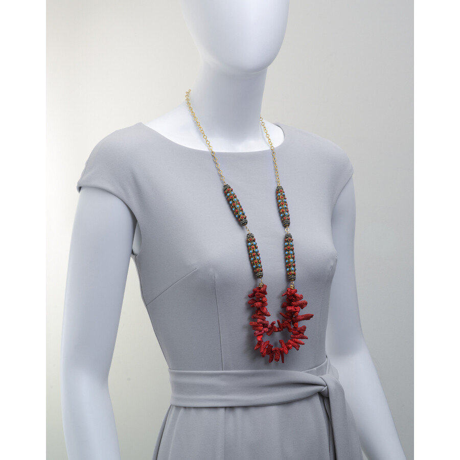 Devon Leigh 24K Gold Plated Brass & Red Sponge Coral Multi Strand ...