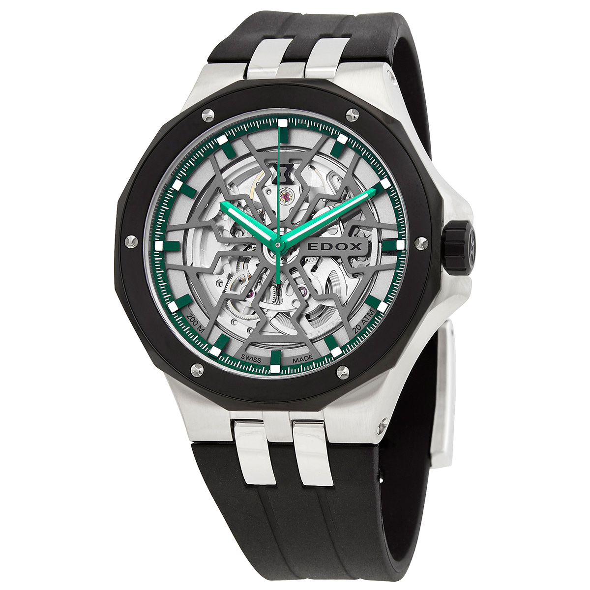 Edox Delfin Mecano Automatic Green Skeletonized Dial Men's Watch 85303 ...