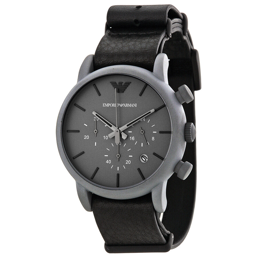 Emporio Armani Chronograph Grey Dial Grey Leather Men's Watch AR1784 ...