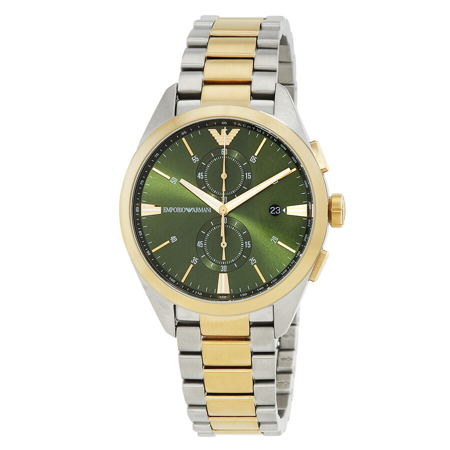 Emporio Armani Chronograph Quartz Green Dial Two-Tone Men's Watch ...