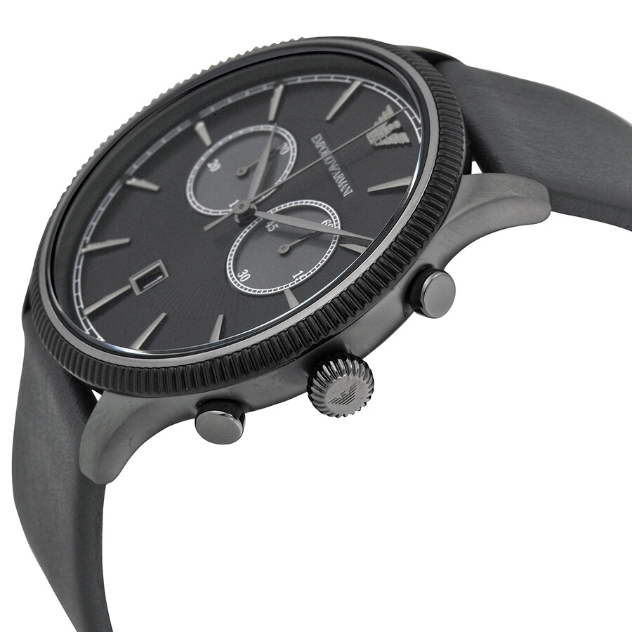 Emporio Armani Classic Chronograph Black Dial Grey Leather Men's Watch ...